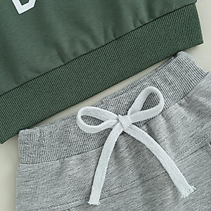 JLKGICF Fall Winter Baby Boys Clothes Long Sleeve MAMA'S BOY Print Sweatshirt+Elastic Sweatpants Toddler Infant Outfit Set (Dark Green Gray4, 0-6 Months)