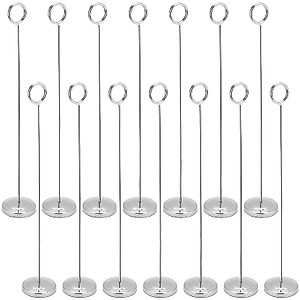 SEHOI 14 Pack Ring-Clip Table Number Holder, 12 Inches Tall Place Card Holder, Stainless Steel Number Stand Restaurant Table Cardholder for Photos, Memo Notes, Food Signs, Silver