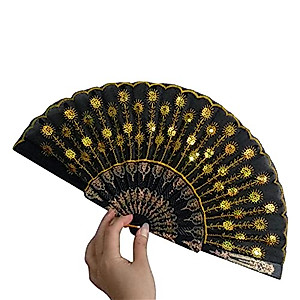 ONILA Folding Hand Fan Pattern Spanish Lace Silk Folding Hand Held Dance Fan Flower Silk Wedding Hand Fan Cool Bamboo Flower Hand Fans Personalized Handheld Fans (Color : G)