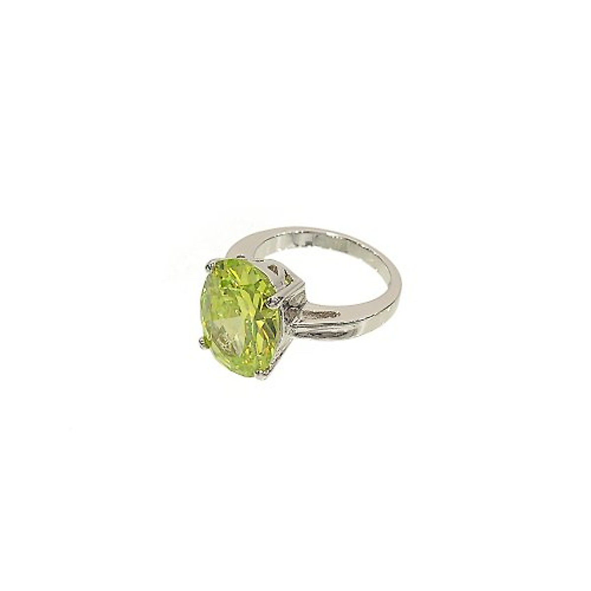 Glamour Rings Big Oval Single Stone Silvertone Fashion Ring in Bright Lemon Green Cubic Zirconia Size 8