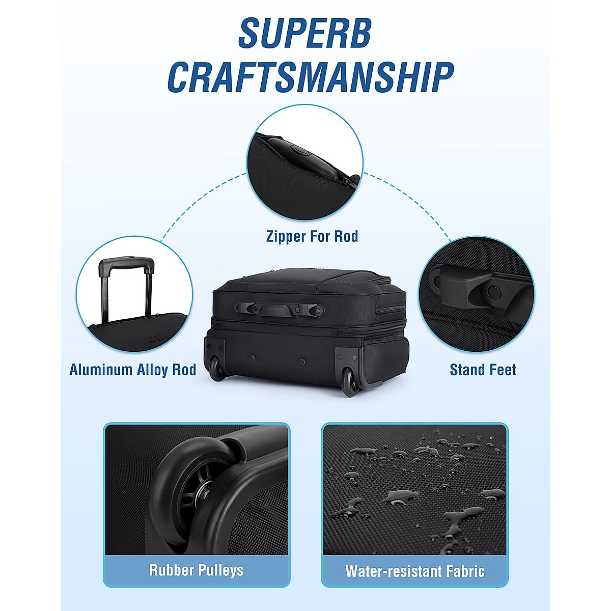 BAGSMART Rolling Laptop Bag, 17.3 Inch Rolling Briefcase with Wheels for Men Women,Large Rolling Computer Bag for Work Travel Business,Black