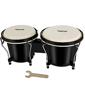 VANPHY Bongo Drum Set for Kids Beginners Natural Adult Bongos with Tuning Wrench Transparent Bongo Drums 6" and 7" Tunable Percussion bongo drum Natural Animal Hides Metal (Black)
