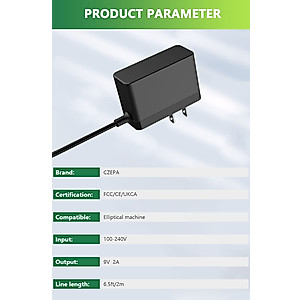 Czepa 9V Power Charger Compatible with Bowflex Max Trainer M5 M6 M7 M8 HVT Plus Octane Fitness xR6e Q35E Q37C Q37x Power Cord Adapter