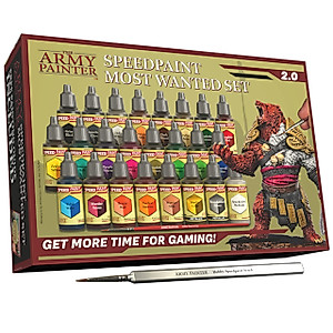 The Army Painter Speedpaint Most Wanted Set 2.0+, 24x18ml Speed Model Paint Kit Pre-Loaded with Mixing Balls, 1 Brush- Base - Model Paint Set for Plastic Models