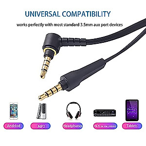 Replacement Headphone Audio Cable Cord with Built-in Mic Compatible with Sony MDR-100AAP MDR-100ABN MDR-100A MDR-10R MDR-1000X MDR-XB950B1 WH-1000XM2 WH-1000xm3 WH-H900N Headphones (Black)