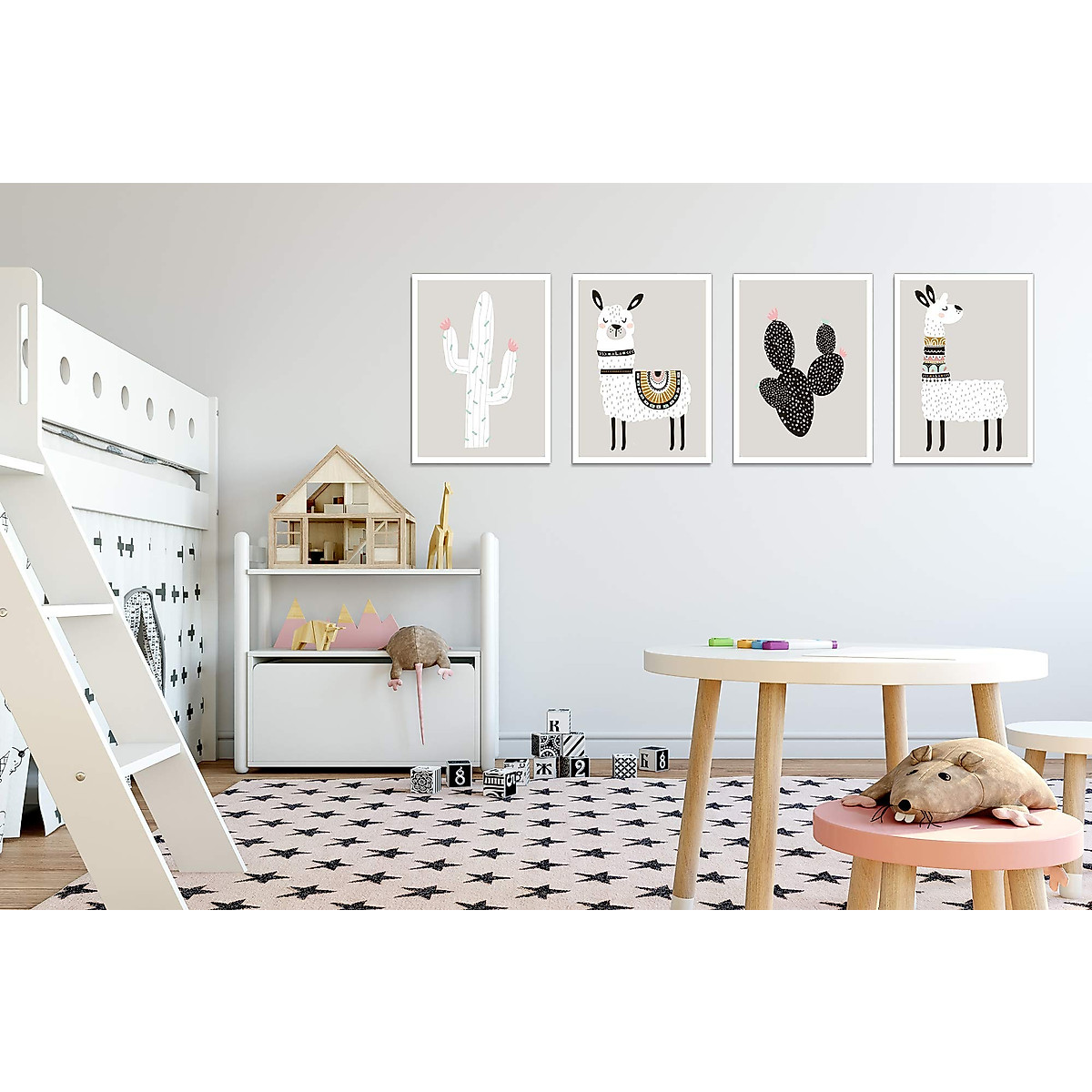 Llama Wall Decor Art Posters - Set of 4 11 x 14" Professional Grade Prints (Llama & Cactus) for Gifts, Baby Room, Boy or Girl Room, Kids, Nursery Room Decor, Playroom and classroom- Boho room decor