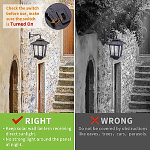 2 Pack Solar Wall Lanterns, Aluminum Outdoor Hanging Solar Lights with 4 Solar Panels, Dusk to Dawn Led Outdoor Wall Sconce, Anti-Rust Waterproof Wall Lanterns with Hooks, 3000K Warm White