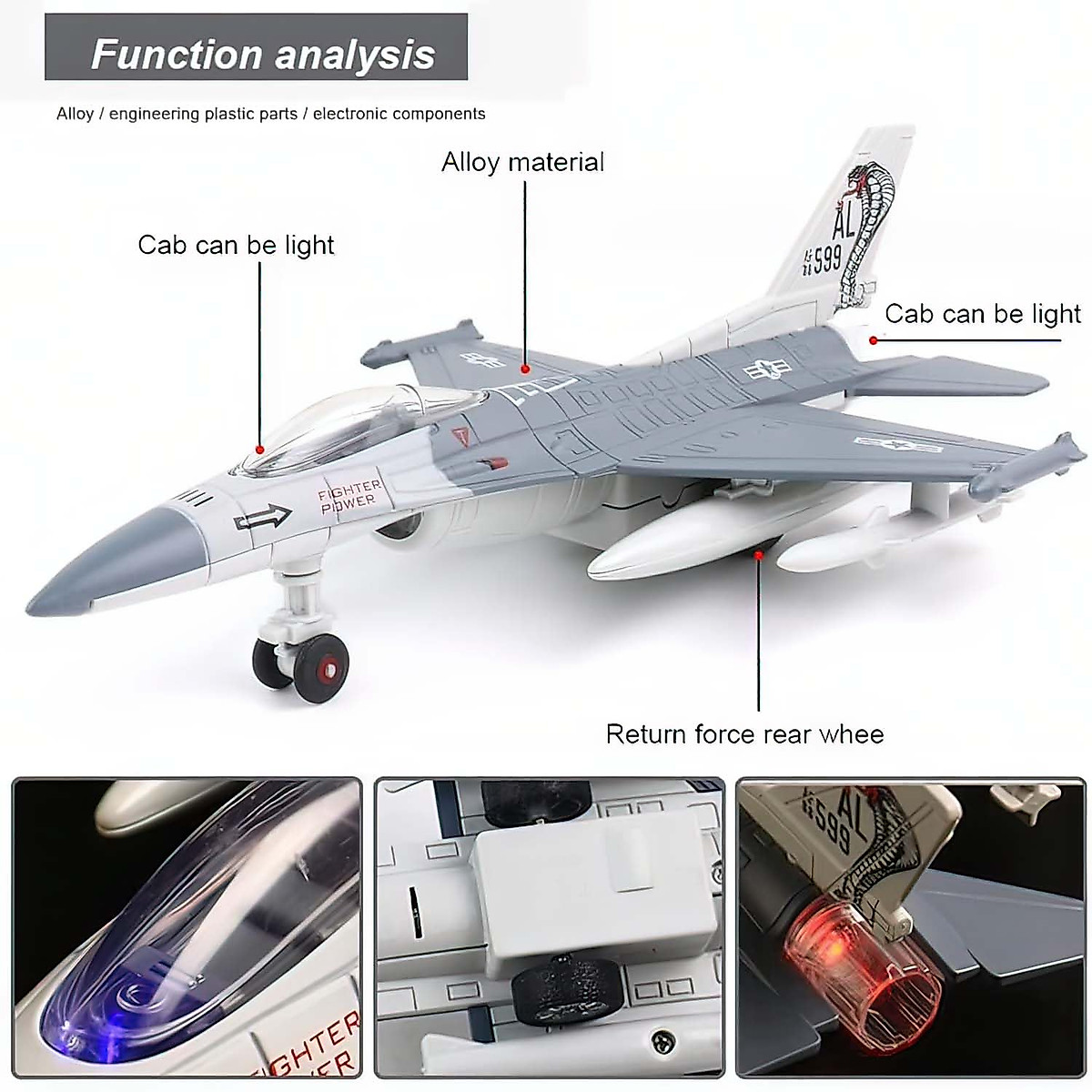 Lynkaye F-16 Fighting Falcon Thunderbirds Toy Army Air Force Military Airplane Model Kit with Fun Lights and Sounds (Bright White)