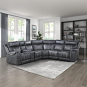 Lexicon Hartley Wall-Hugger Modular Power Reclining Sectional Sofa, All Chairs, Gray