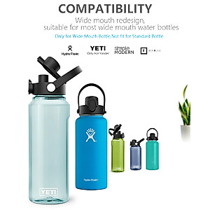 ALIENSX Spout Lid for Wide Mouth Water Bottles, Ideal Chug Cap for Hydro Flask Rambler 12/16/18/32/40/64 oz and Yeti Yonder 20/25/34/50 oz, Replacement Lids with Push Button and Flexible Handle