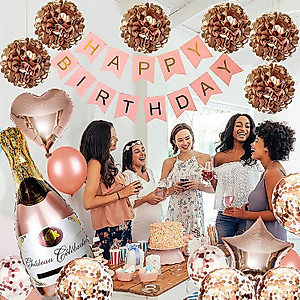 SOMAYO Birthday Decorations Rose Gold Balloons, Birthday Decorations for Women and Girls, Rose Gold Party Decorations Set,Happy Birthday Banner,Metallic Rose Gold Confetti Balloons, Foil Balloons.