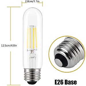 T10 LED Bulbs Daylight 4000K LED Tubular Edison Light Bulbs 4W Dimmable Tube Vintage Led Bulbs 40 Watt Equivalent,E26 Medium Base, LED Filament Retro Bulb for Desk Lamp, (6-Pack), 6 Count (Pack of 1)