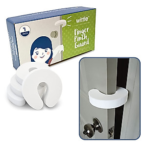 Wittle Baby Proofing Door Stopper - 4pk, Soft EVA Foam Finger Pinch Guard, Prevents Injuries, Slamming Doors, Child or Pet from Getting Locked in Room, White