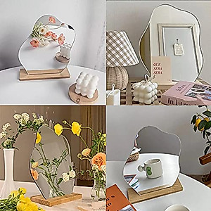 G.Dori Irregular Aesthetic Vanity Mirror Frameless, Decorative Desk Tabletop Acrylic Mirrors with Wooden Stand for Living Room, Bedroom, Office and Minimal Spaces Home Decor - Cloud Shape