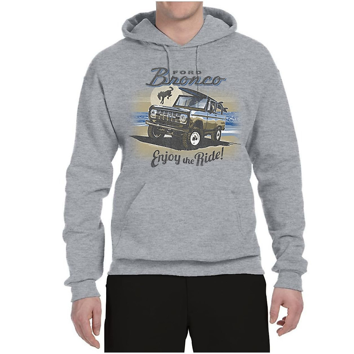 Wild Bobby Classic Vintage Ford Bronco Enjoy The Ride Cars and Trucks Unisex Hoodie Sweatshirt, Heather Grey, Large