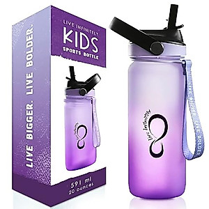 Live Infinitely 20oz Kids Water Bottle with Easy Sip Straw - Water Bottle is Dishwasher Safe & BPA Free Kids Water Bottle (Amethyst)