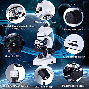 Woehrsh Microscope for Adults, 40X-2000X, Double-Layered Mechanical Load Table and LED Lighting Microscope for Adults, lab for Students and Adults Microscope