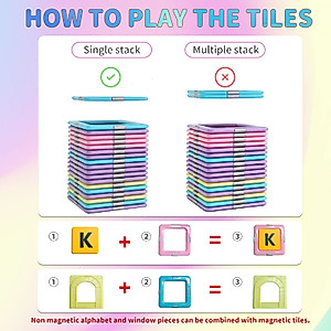 Magnetic Tiles Building Blocks Toys for Kids, 136 Pieces 3D Creative Castle Construction Magnetic Stacking Set Preschool Intelligence STEM Toys for Girls Boys Age 3years and Up (Macaron Color)