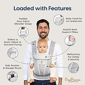 Ergobaby All Carry Positions Breathable Mesh Baby Carrier with Enhanced Lumbar Support & Airflow (7-45 Lb), Omni Breeze, Graphite Grey