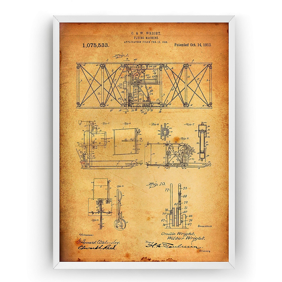 Magic Posters Wright Brothers Patent Prints - Flying Machine 1913 - Vintage Art Posters Pilot Gifts For Men Women Aviation Blueprint - Frame Not Included