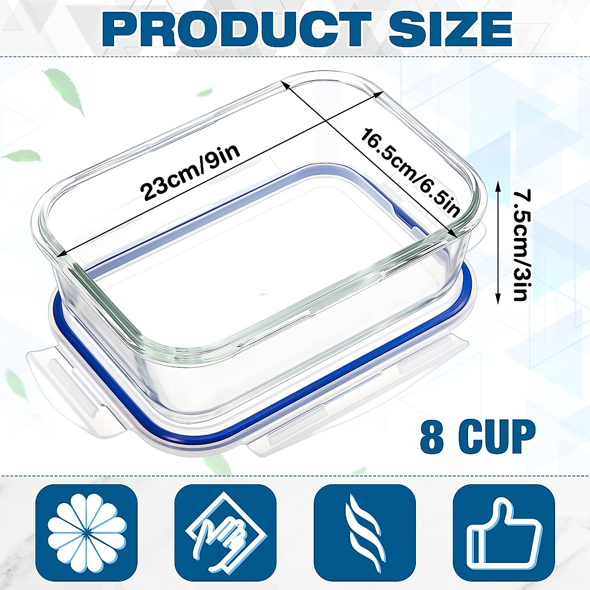 Blushtier 4 Set 8 Cup Large Glass Storage Containers Airtight 63 oz Food Bento Boxes Sets with Lids Kitchen Storage Containers Glass Cookie