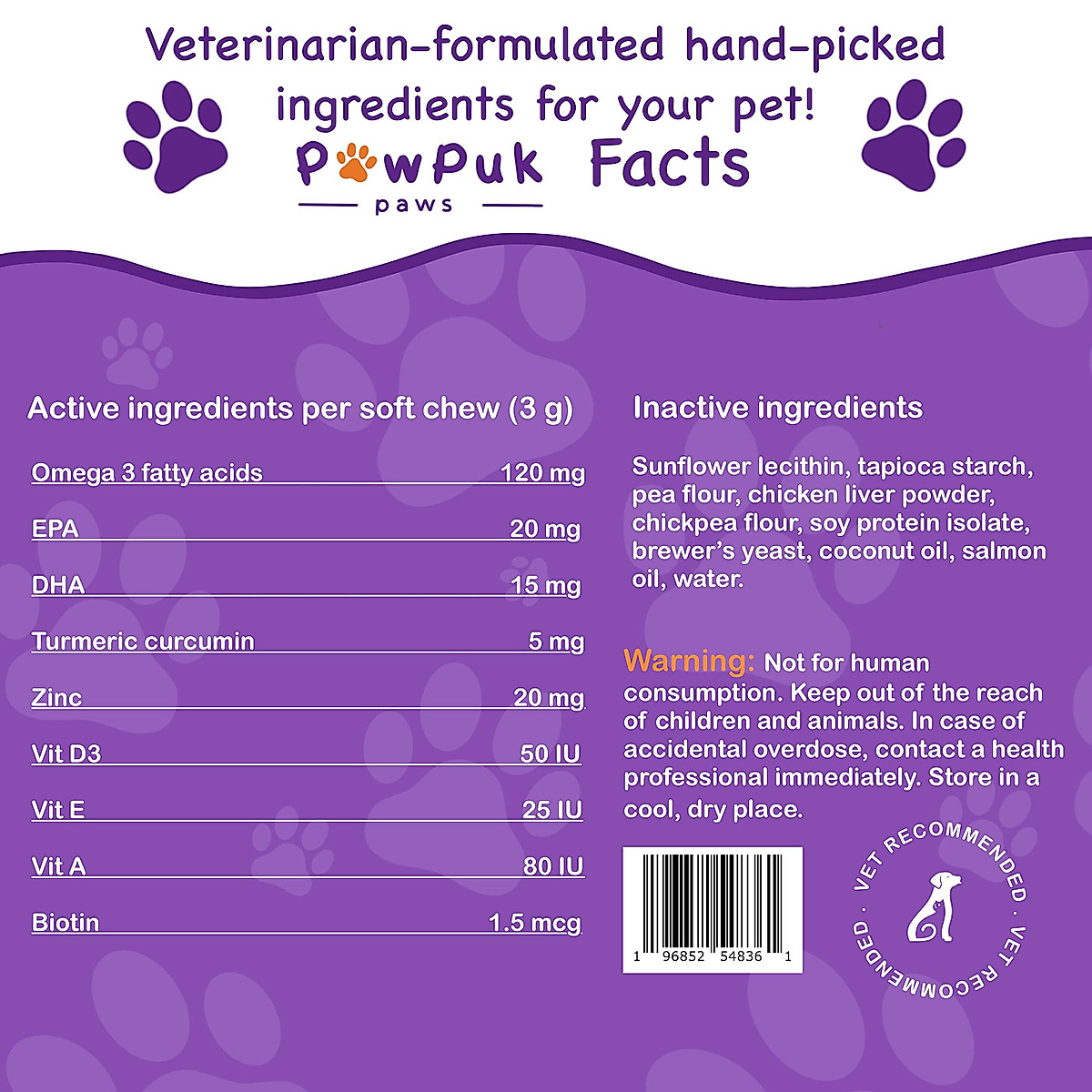 PawPuk Paws Skin Health Vitamins Supplements for Dogs, Radiant Skin & Coat, Reduced Itching Shedding, Healthy Immune System, Natural Antioxidants, EPA, DHA, Omega 3 Fatty Acids, 90 Soft Chews