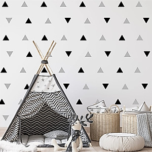 Triangle Wall Stickers Vinyl 160Pcs Black and Grey Wall Decals Peel and Stick Modern Wall Stickers Geometric Wall Decal Kids Wall Stickers Neutral Wall Stickers for Bedroom Living Room Nursery Decor