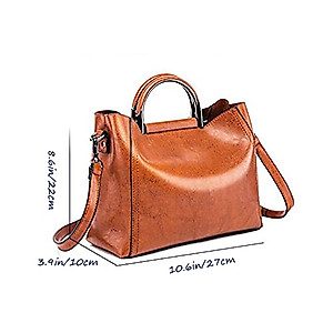 SMALLBLUER Women Oil Wax Leather Tote Hobo Shoulder Crossbody Large Capacity Simple Satchels Purse Clutches Handbags-Brown