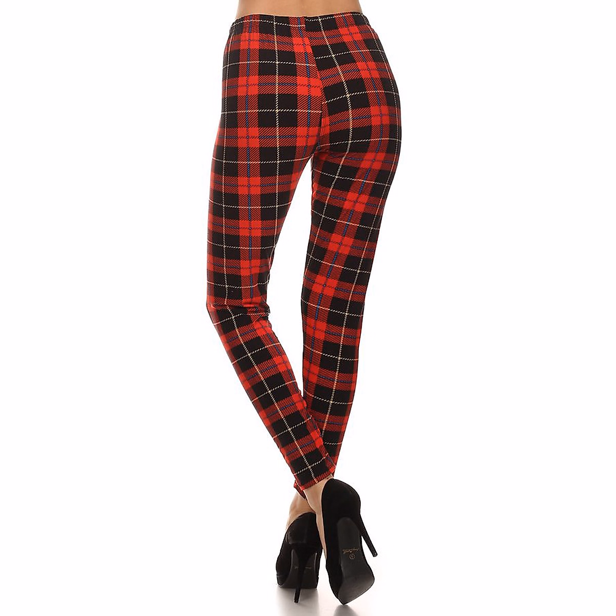 Leggings Depot High Waisted Plaid & Wild Print Leggings for Women-Full Length-S650, Holiday Plaid, Medium