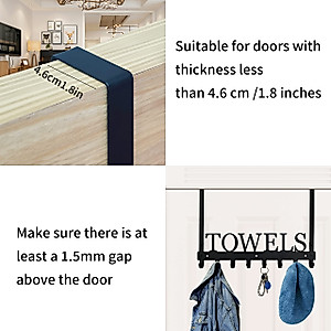 Over The Door Hooks, Towel Holder for Bathroom, Door Mount Towel Rack Towel Hooks for Bathroom Kitchen Pool Beach Towels Bathrobe Wall Mount Towel Hanger Metal Sandblasted (Black)