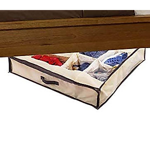Shonpy 3pcs underbed shoe cloths Organizer 6 Cells Underbed Foldable Closet Organizers,Beige