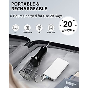 MySmile Powerful Cordless 350ML Water Dental Flosser Portable OLED Display Oral Irrigator with 5 Pressure Modes 8 Replaceable Jet Tips and Storage Bag for Home Travel Use (Black)