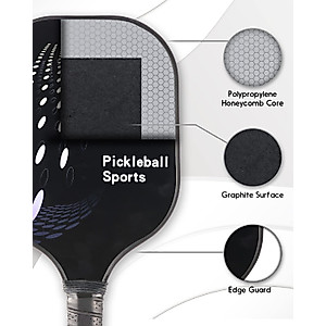 Graphite Pickleball Paddles Set of 4 Pickleball Racquet 6 Pickleball Balls 1 Bag 4 Replacement Soft Grip, Polypropylene Honeycomb Core Lightweight Indoor/Outdoor Pickle Ball Equipment for Men Women