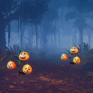 Sunmoony Solar Pumpkin LED Stake Lights for Outdoor Garden, Hanging Pumpkin Lantern for Horror Nights Home Yard Party Halloween Decor (Yellow Light-Small)