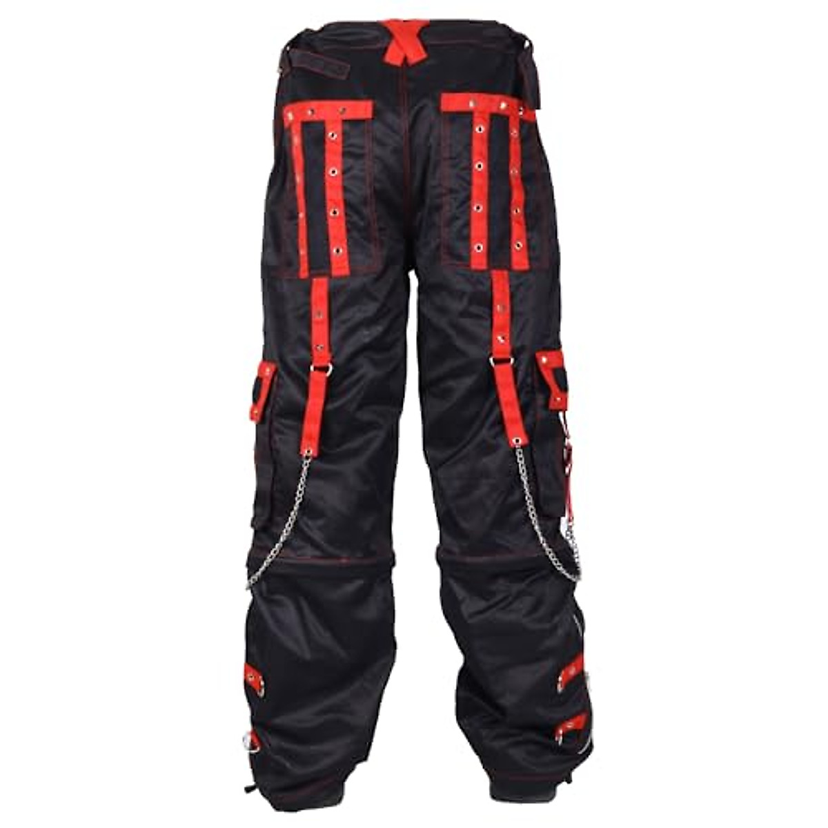 Gothic Men's Bondage Gothic Cyber Pant Chain Techno Rock Punk Shorts Trouser Pants/USA (36) Black/Red