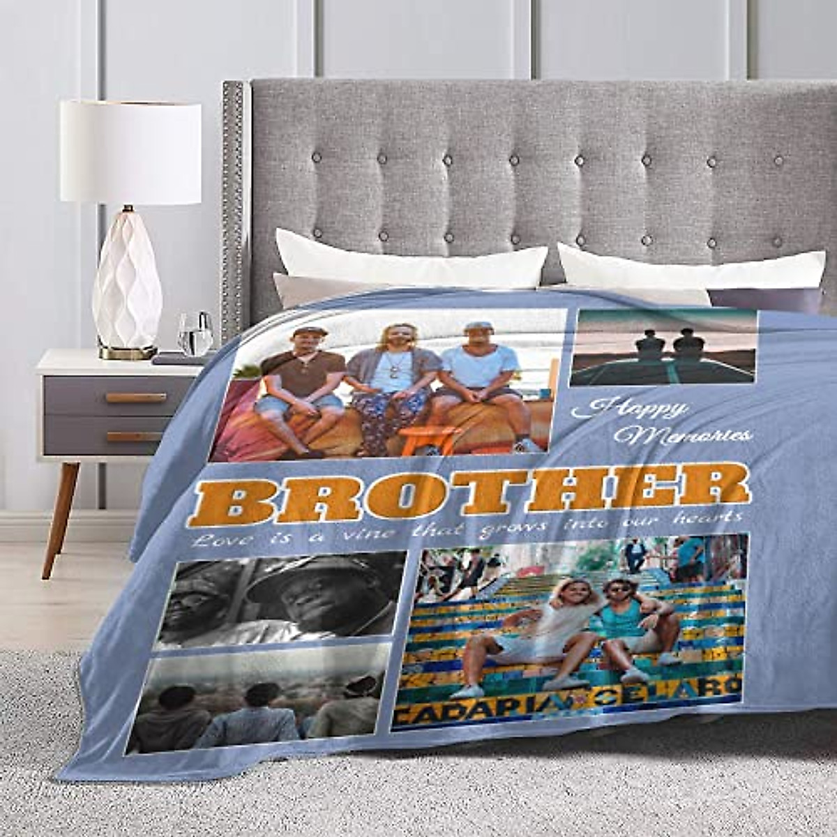 Custom Blankets with Photos, Gift for Brother, Personalized Blankets Gift for Brother, Super Soft Customized Fleece Throw Blankets