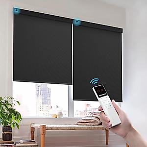ZSTARR Motorized Smart Blind for Window with Remote Control, Automatic Blackout Roller Shade Customizable Size,with Valance Child Safety Rechargeable Battery Blinds (Full Blackout Black)