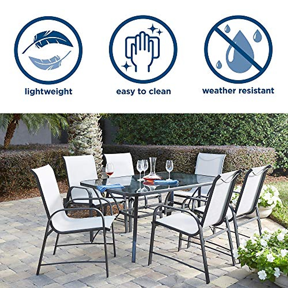 Cosco Outdoor Dining Set, 7 Piece, Gray Frame, Light Gray Sling