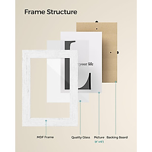 SONGMICS Collage Picture Frames, 4x6 Picture Frames Collage for Wall Decor, 10 Pack Photo Collage Frame for Gallery, Multi Family Picture Frame Set, Glass Front, Assembly Required, Cloud White
