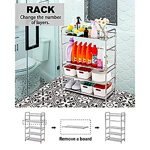 susunnus Stainless Steel Storage Shelf Free Standing Shelf Units Narrow Shoe Rack Slim 5 Tier Shoes Organizer for Entryway, Hallway, Closet, Kitchen, Bathroom (Sliver)