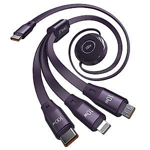 CAFELE Multi Charging Cable [Travel Companion] 100W Retractable Charging Cable, 3in1 Charging Cable Multiple Ends with USB C, USB L, Micro USB, Chargers for Multiple Devices Phone 14 Samsung MacBook