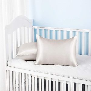 LCBD Silky Satin Toddler Pillowcases Set of 2, Super Soft Travel Pillow Covers, Small Kids Pillow Cases with Envelope Closure, 13"x 18", Silvergrey