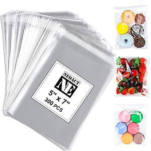 NEOACT 300 PCS 5"x7" Clear Resealable Cellophane Bags Good for Bakery, Candle, Soap, Cookie Poly Bags.