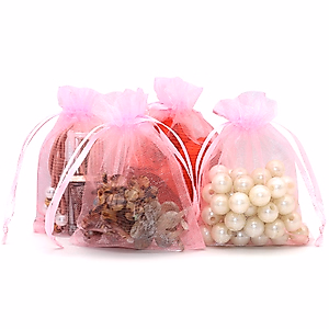 100Pcs Sheer Organza Bags 3x4 Inches Drawstring Jewelry Mesh Pouches Gift Bags for Wedding Party Christmas Gifts Festival Gift Candy Bags, Pink