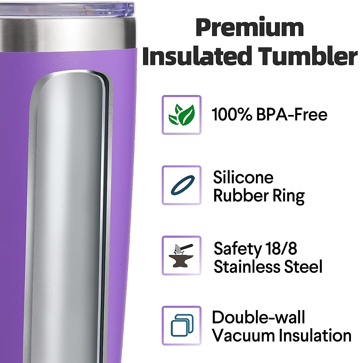 Volhoply 20oz Stainless Steel Tumbler with Lid and Straw,Double Wall Insulated Travel Iced Coffee Mug Fits Car Cup holder,Powder Coated Cups for Hot and Cold Drinks,Gifts for Women Men（Purple,1 Set）