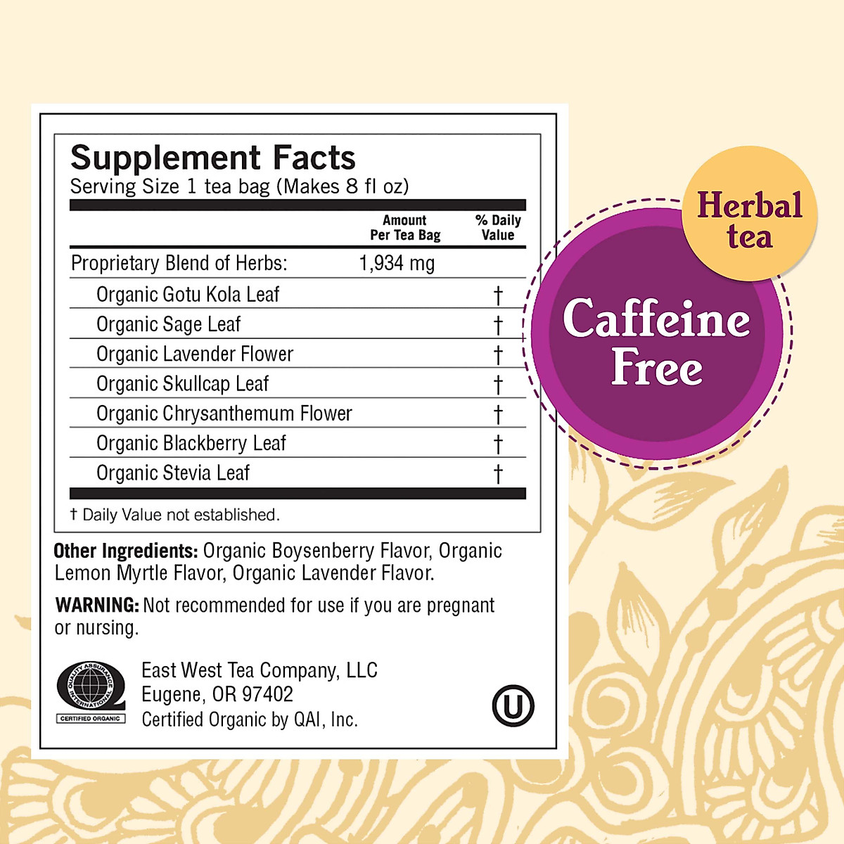 Yogi Tea - Relaxed Mind (6 Pack) - Supports Tranquility - Calming Tea with Gotu Kola and Lavender - Caffeine Free - 96 Organic Herbal Tea Bags