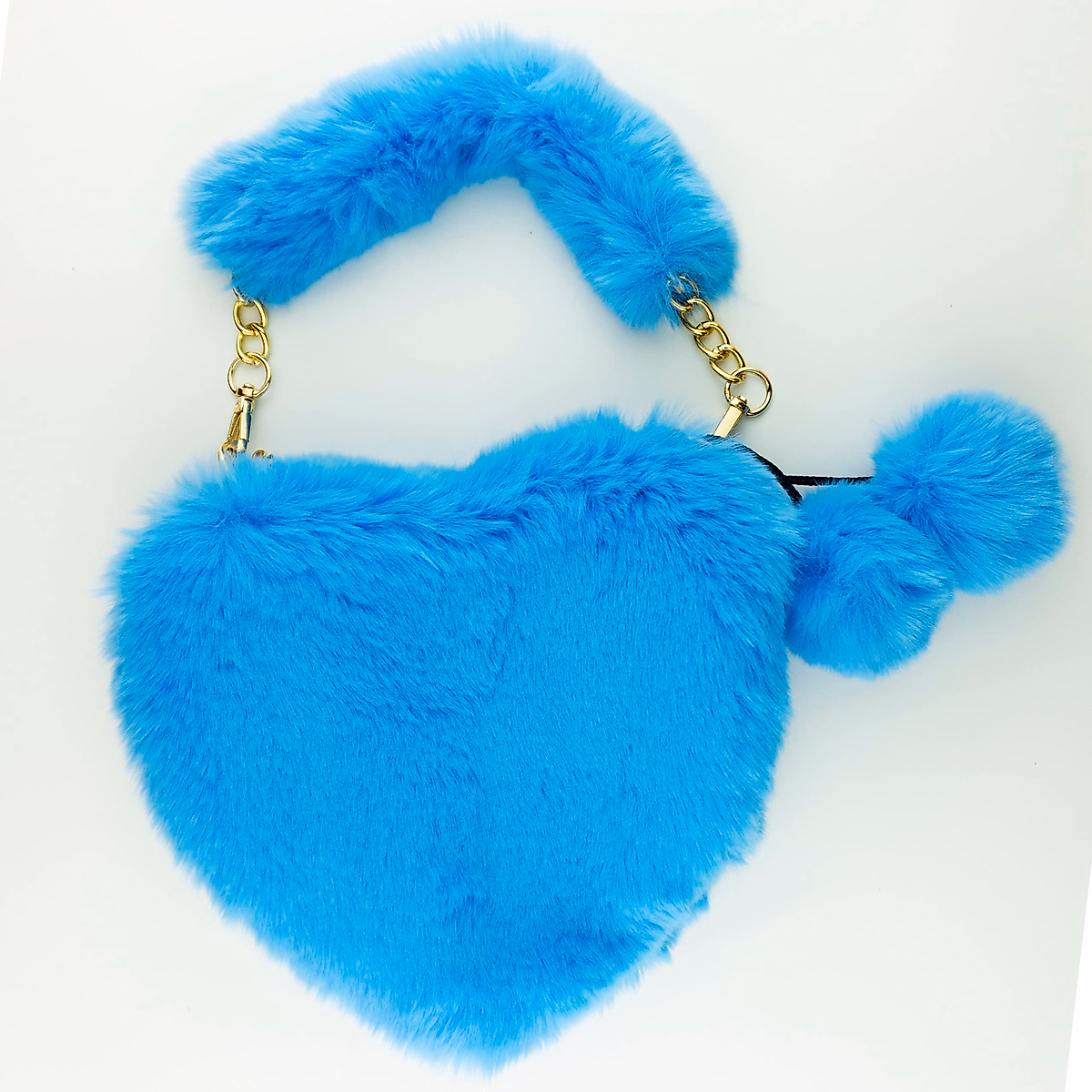 Rejolly Furry Purse for Girls Heart Shaped Fluffy Faux Fur Handbag for Women Soft Small Shoulder Bag Clutch Purse (Blue)
