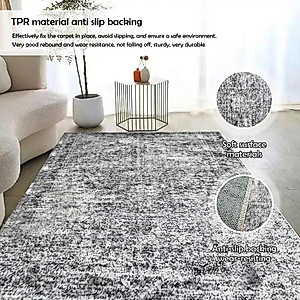 Area Rug 5x7 Washable Throw Rugs with Rubber Backing Stain Resistant Non-Slip Waterproof Foldable Thin Grey Rug Retro Carpet for Living Room Office Bedroom Bedside (C03, 5'x7')