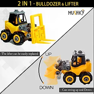 Mushky Take Apart Toys for Boys and Girls, 26pc Assembly Bulldozer Toys Construction Truck with Screwdriver, STEM Educational Learning Toys for Toddlers, Best Toy Vehicles Gifts for 3 4 5 6 Year Olds