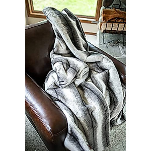 Double Sided Faux Fur Throw Blanket Silky Soft Oversized Afghan Machine Washable, Grey Striped Mink Chinchilla Shadow Fox (Charcoal, 60Wx70L)